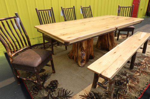 Hickory Double Stump Dining Table - Cabin Dining Room - Black River ...