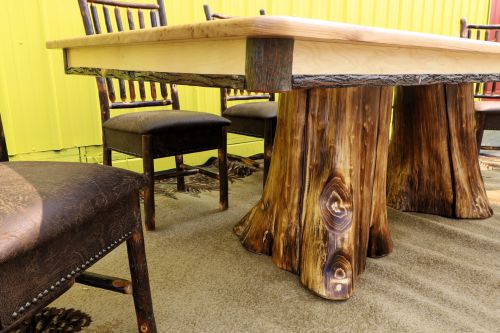 Hickory Double Stump Dining Table - Cabin Dining Room - Black River ...