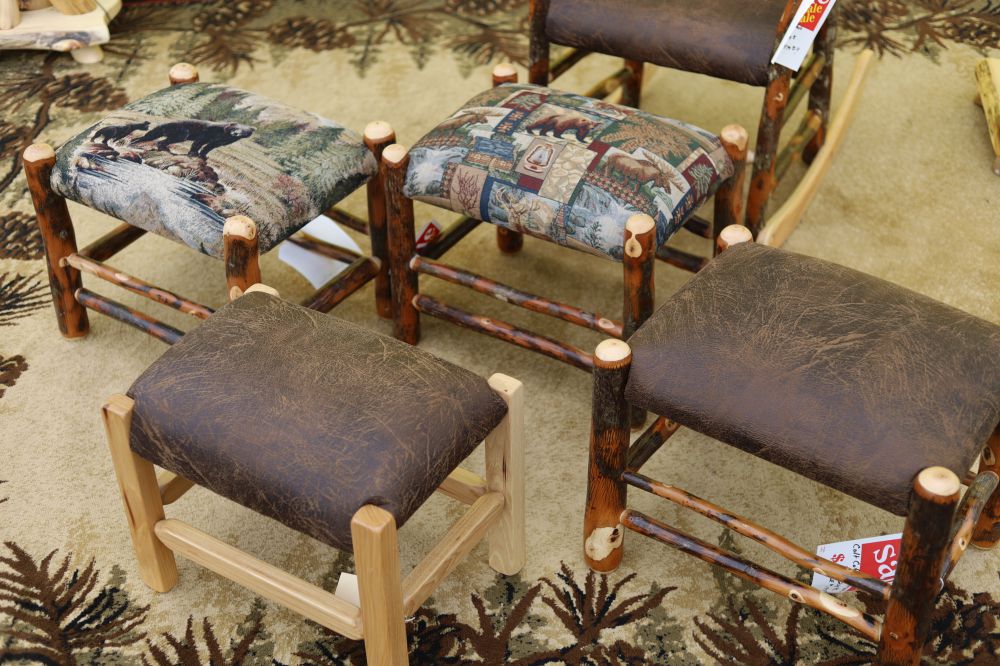 Hickory Upholstered Ottomans - Cabin Living Room - Black River ...